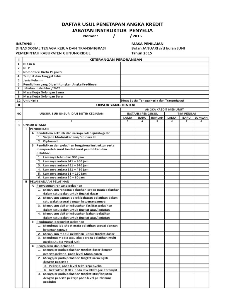 01 Form DUPAK Instruktur Terampil Penyelia | PDF 01 Form DUPAK Instruktur Terampil Penyelia | PDF