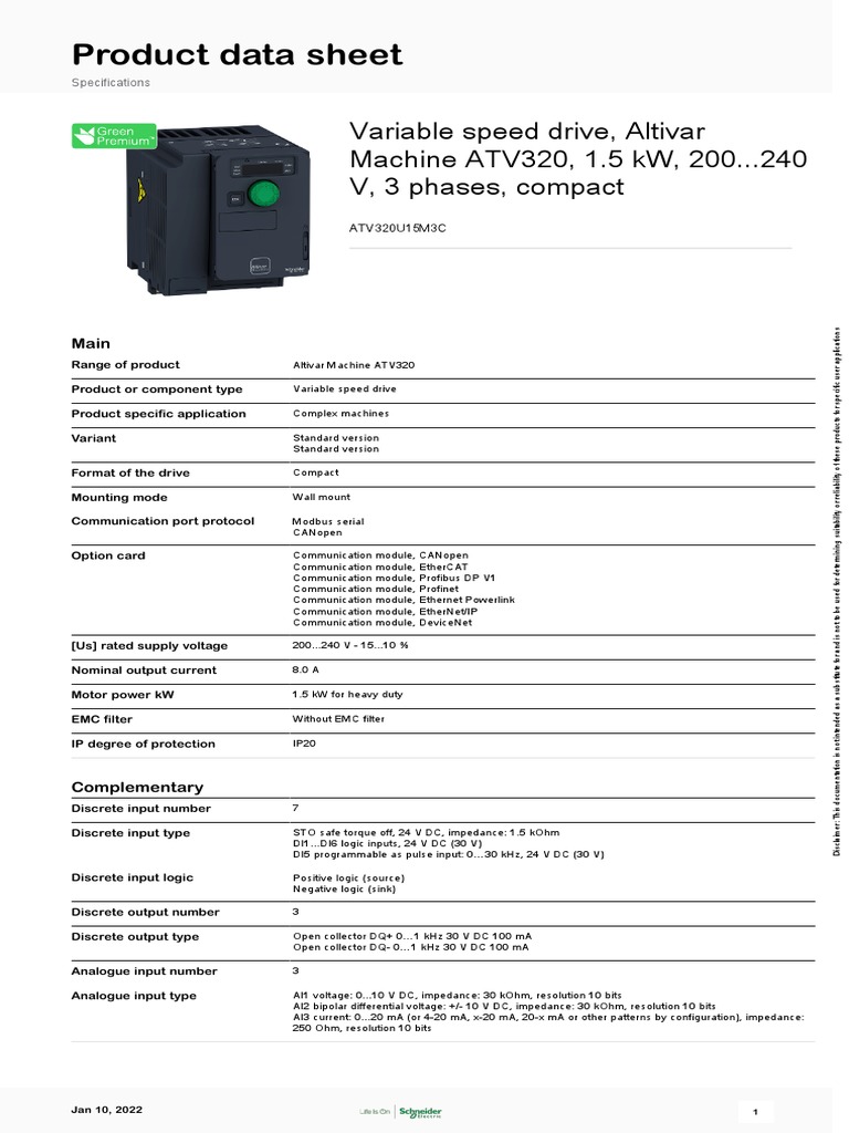 Altivar Machine ATV320 ATV320U15M3C | PDF | Relay | Electric Motor