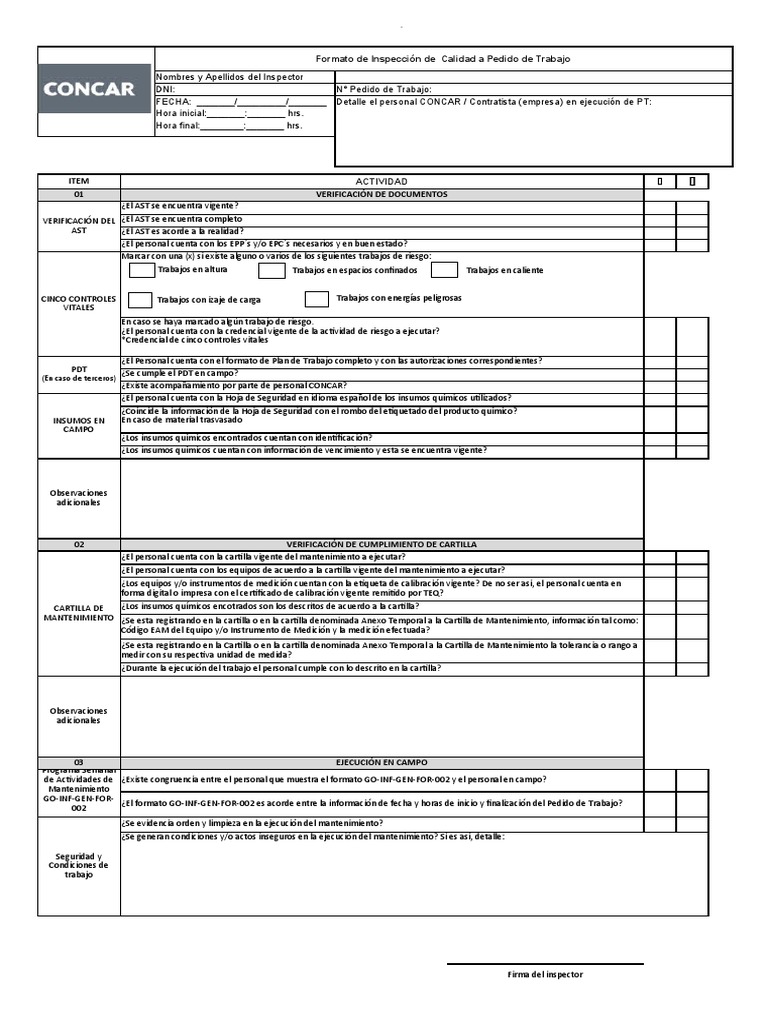 Check List de Inspecciones de Calidad 2021 | PDF | Calibración