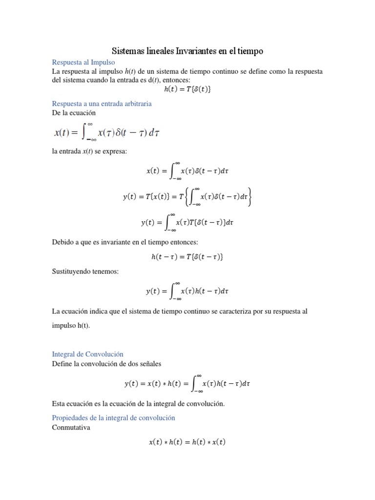 Sistemas LIT: Respuesta e Integrales | PDF | Integral | Linealidad