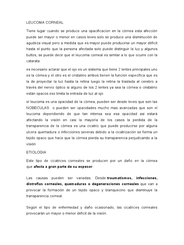 Leucoma Corneal: Causas y Tipos | PDF | Cicatrización de la herida | Córnea
