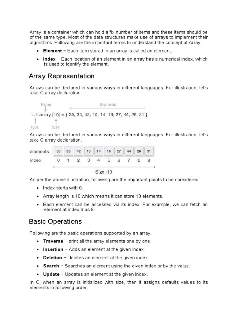 A Comprehensive Guide To Common Array Operations And Implementations In C Pdf Array Data