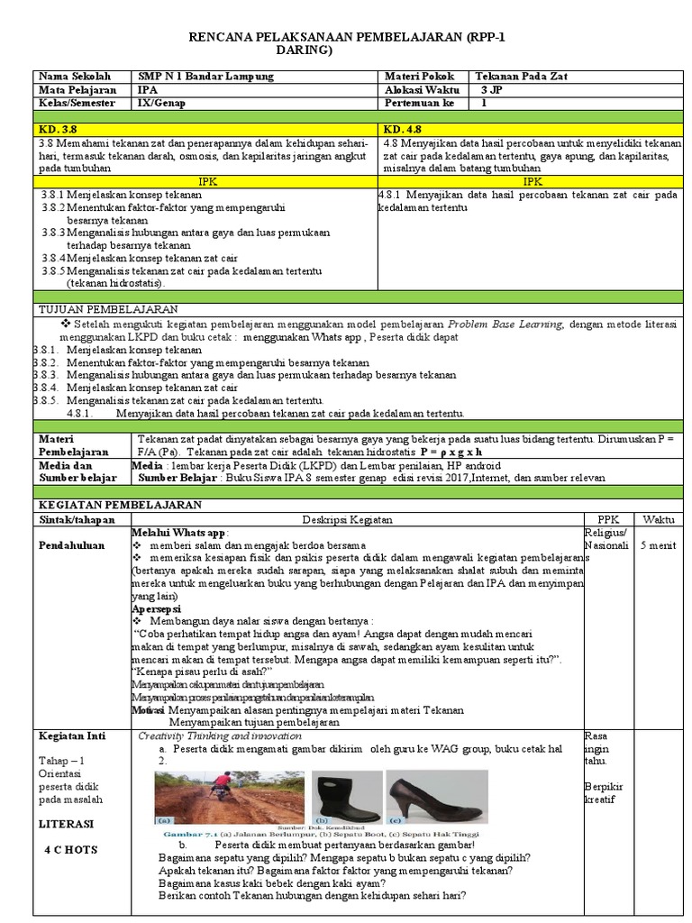 RPP P1 Tekanan 1lembar | PDF