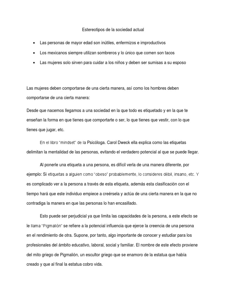 Estereotipos en La Sociedad Actual - Kelvin Nathaniel Ruiz Duran | PDF ...
