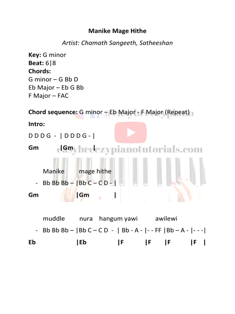 Manike Mage Hithe Chords and Notes | PDF