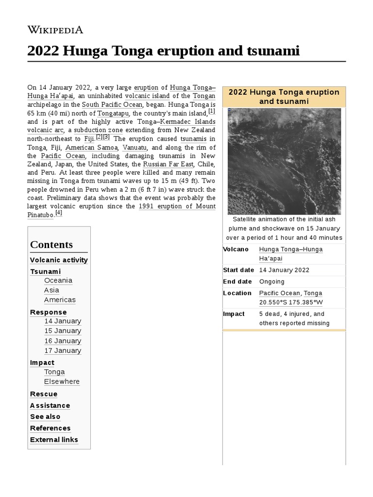 2022 Hunga Tonga Eruption and Tsunami | PDF | Tsunami | Volcano