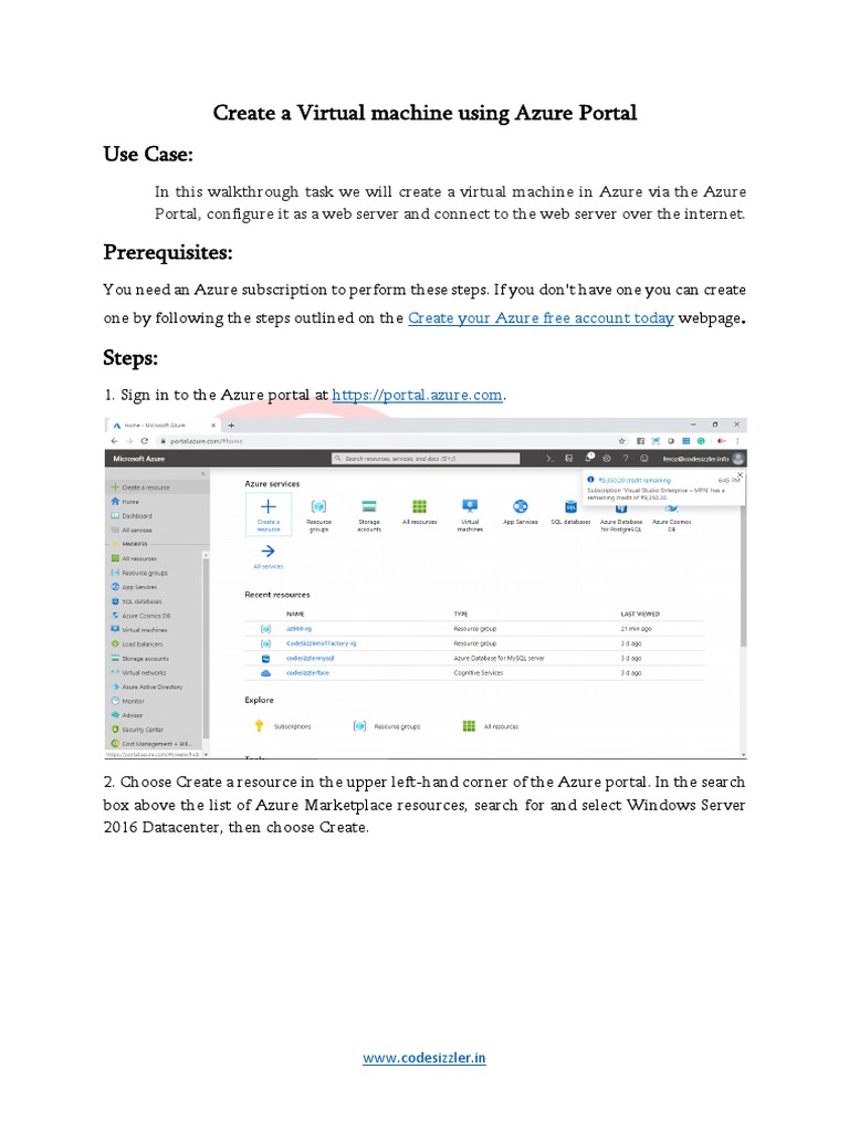 01 - Create A Virtual Machine Using Azure Portal | PDF | World Wide Web ...