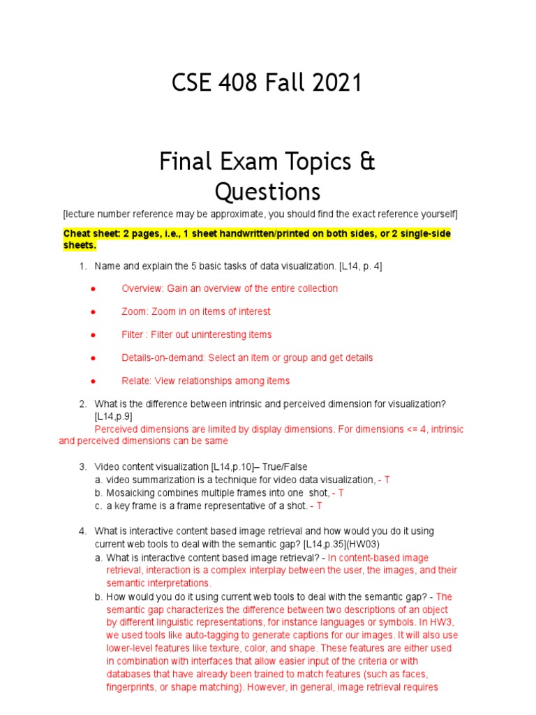 CSE 408 Fall 2021 Final Exam Topics & Questions | PDF | Data ...