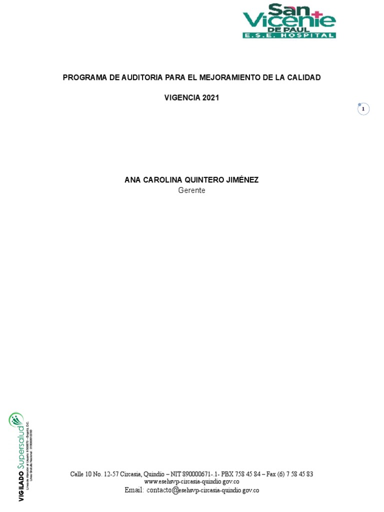 Documento PAMEC 2021 | PDF | Calidad (comercial) | Auditoría