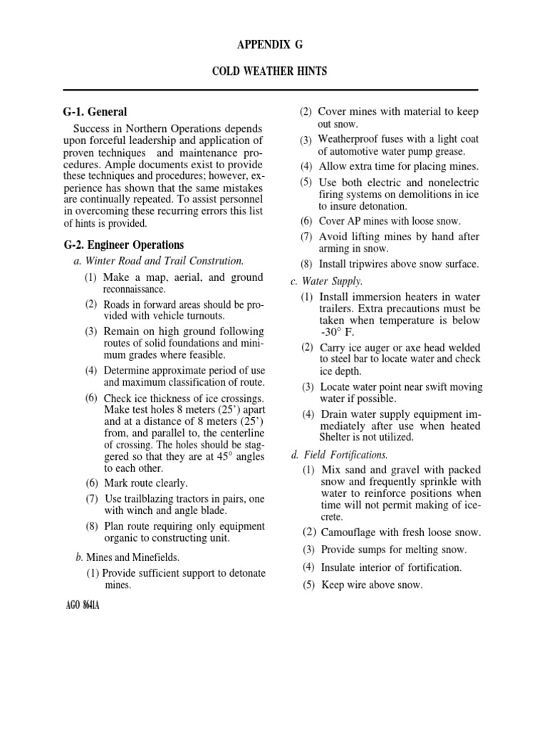 Appendix G Cold Weather Hints: A. Winter Road and Trail Constrution. C ...