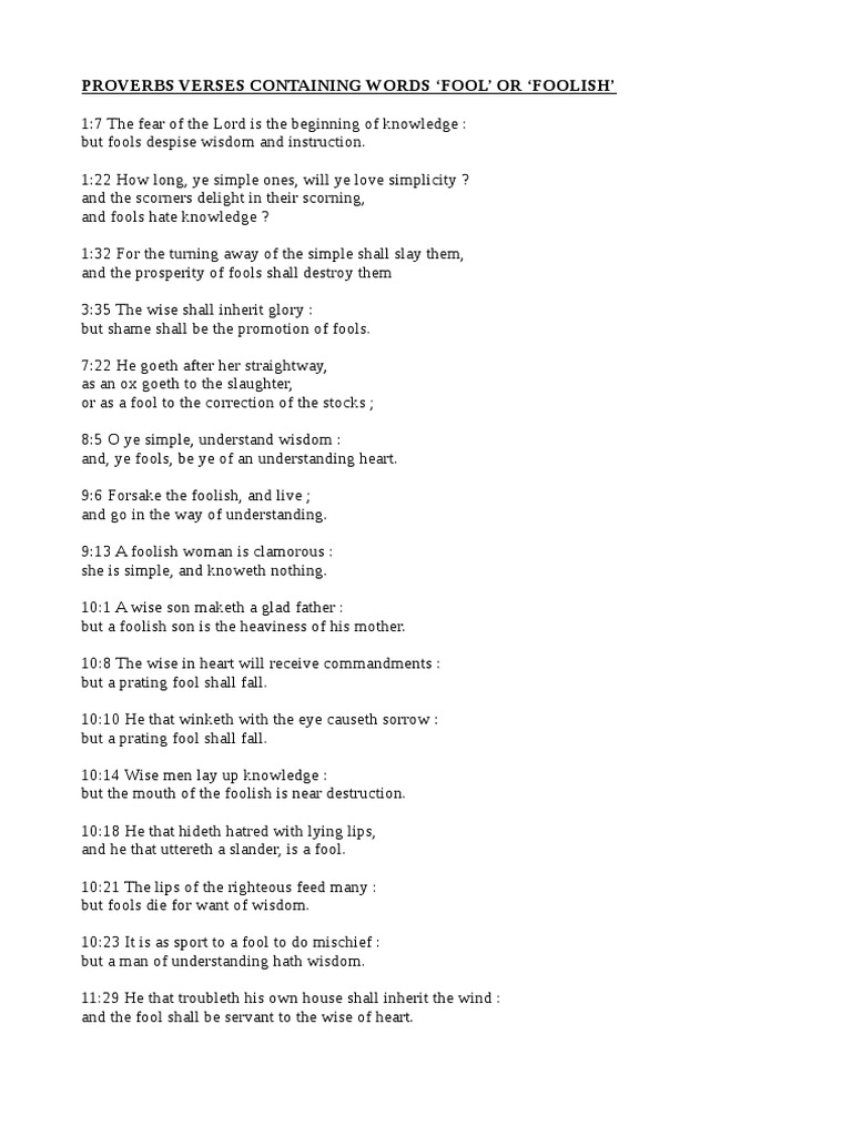 Proverbs Verses Containing Words Fool or Foolish | PDF | Book Of ...
