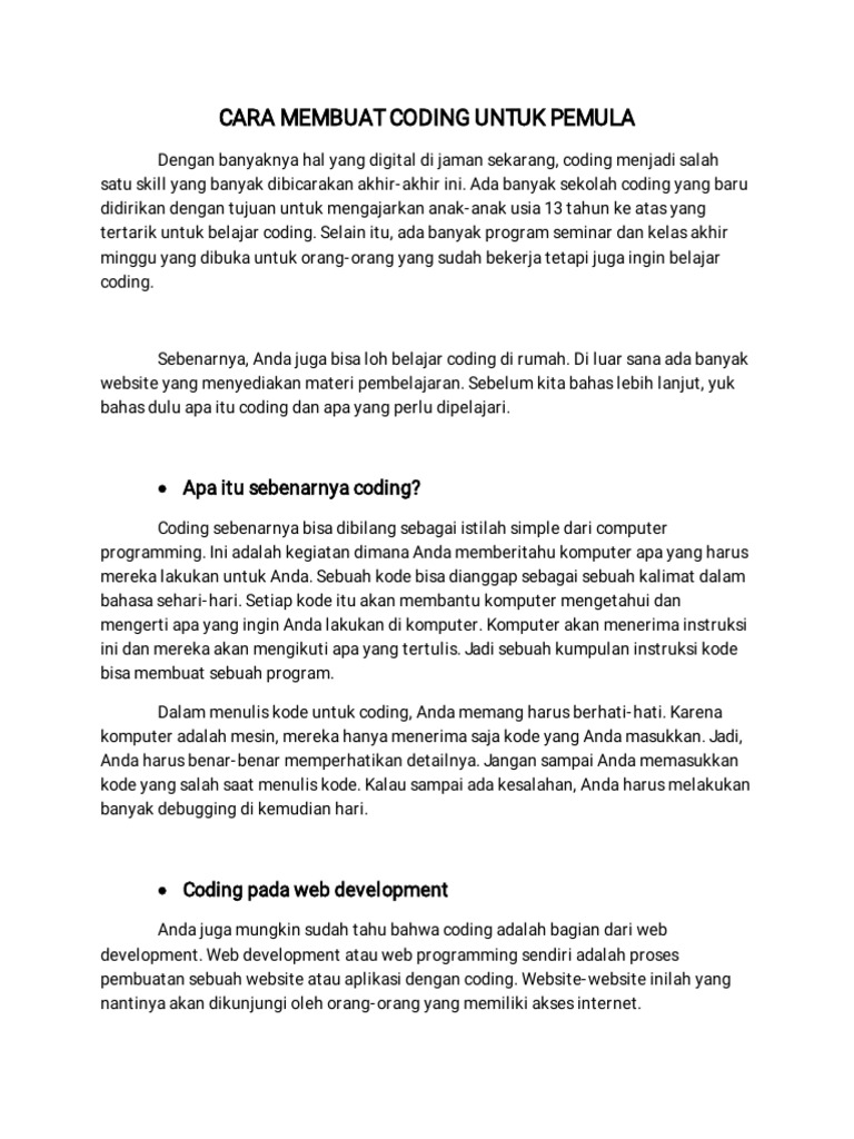 Memulai Coding untuk Pemula | PDF