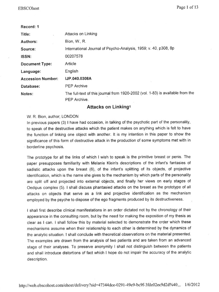 Bion W. Attacks On Linking | PDF