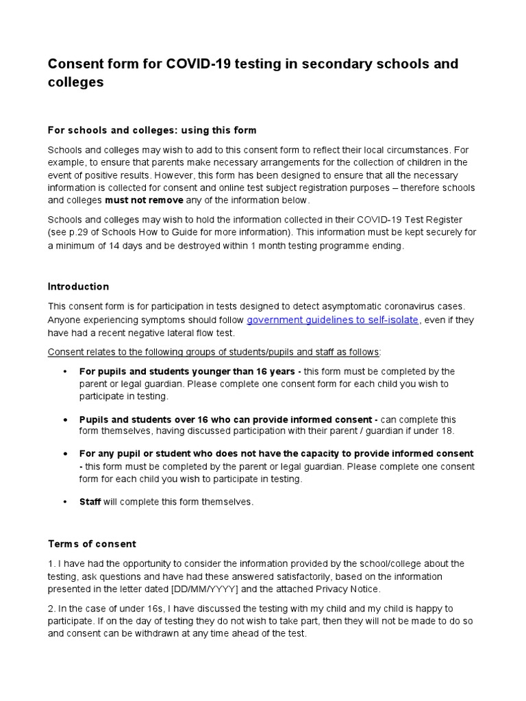 Covid Test Consent Form Goodg | PDF | Consent | Informed Consent
