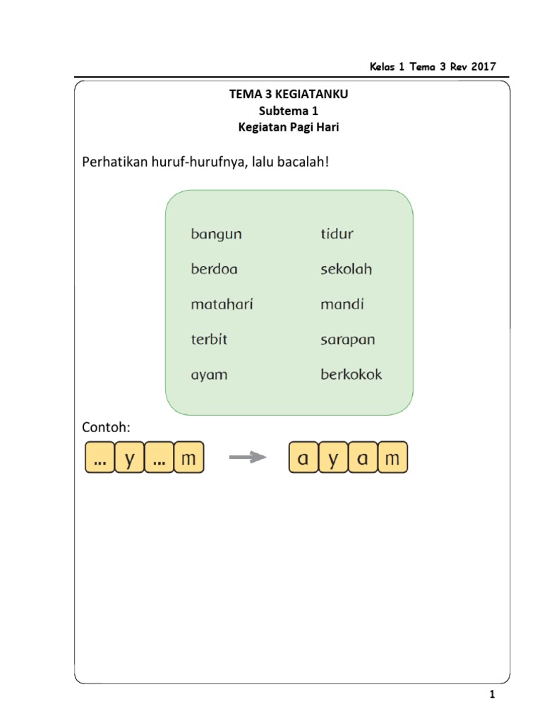 Modul Bimbel K13 Kelas 1 Tema 3 Sub Tema 1 Revisi 2017 Dibuat 2018 | PDF