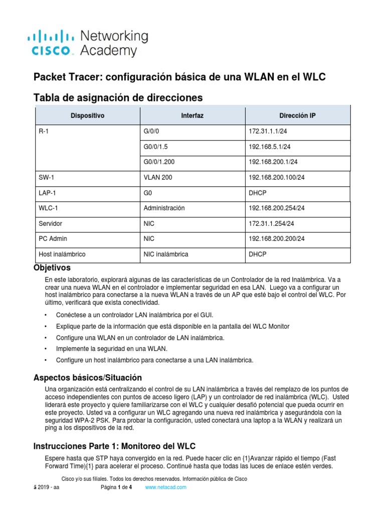 13.2.7 Packet Tracer Configure A Basic Wlan On The WLC Es XL | PDF ...