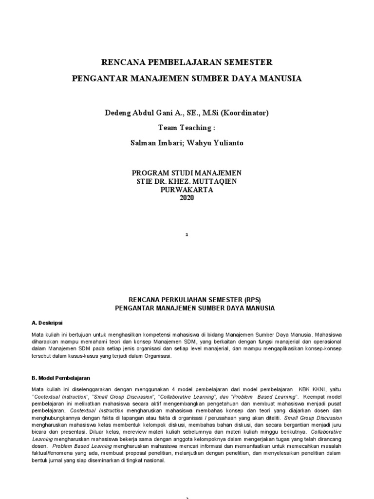 RPS MSDM Pengantar | PDF