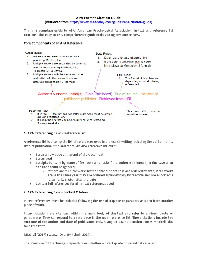 APA Format Citation Guide | PDF | Citation | Apa Style