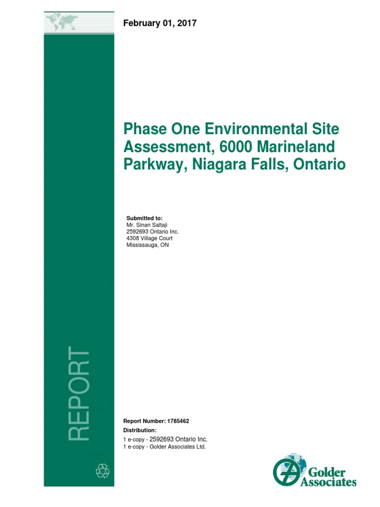 Phase One Environmental Site Assessment Golder Feb18 | PDF | Geology ...