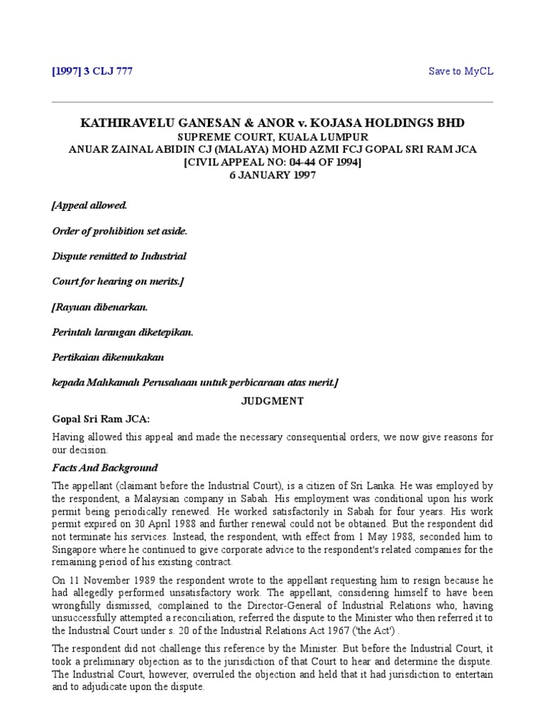 Kathiravelu Ganesan & Anor v. Kojasa Holdings BHD | PDF | Judgment (Law ...