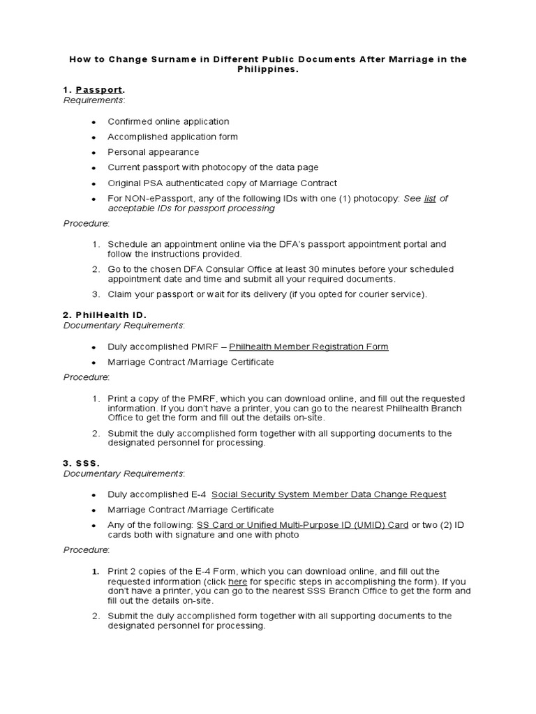 Guide in Changing Surname in Different Public Documents After Marriage ...