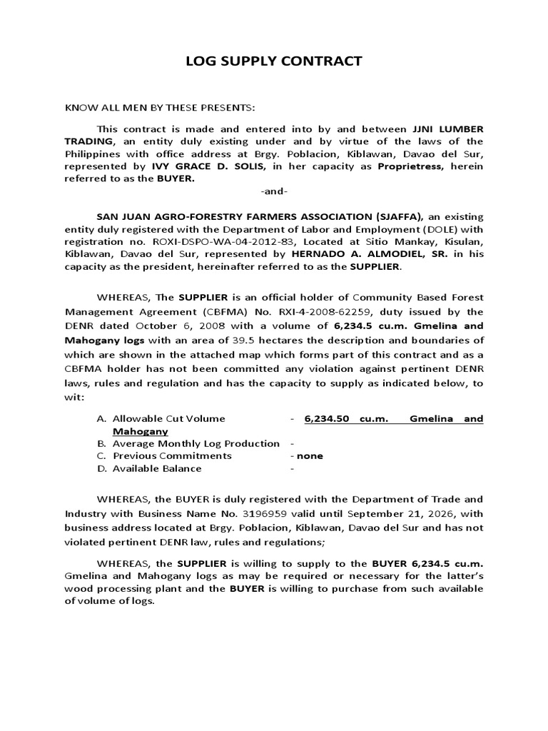 Log Supply Contract Almodiel | PDF | Private Law | Common Law