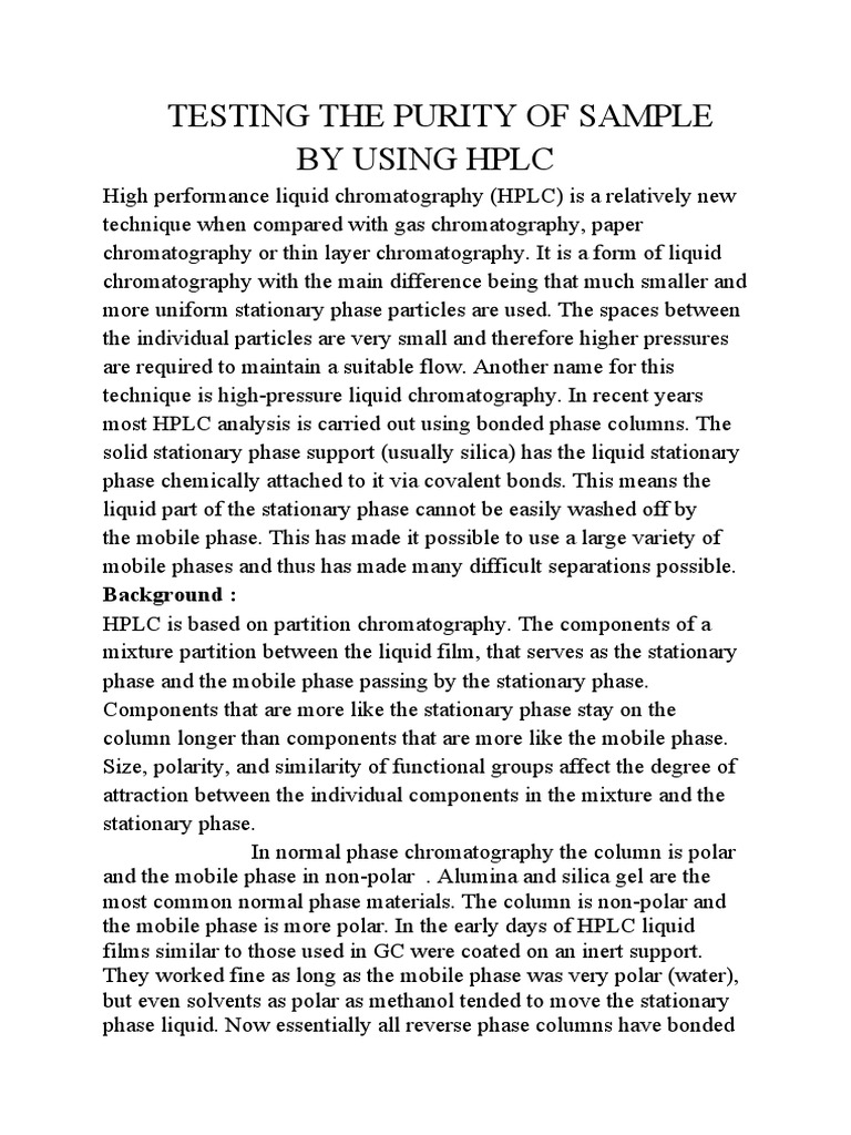 Testing The Purity of Sample - Docx 2 | PDF | Chromatography | High ...