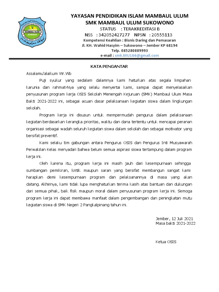 Program Kerja Osis SMK Negeri 2 Pangkalpinang | PDF