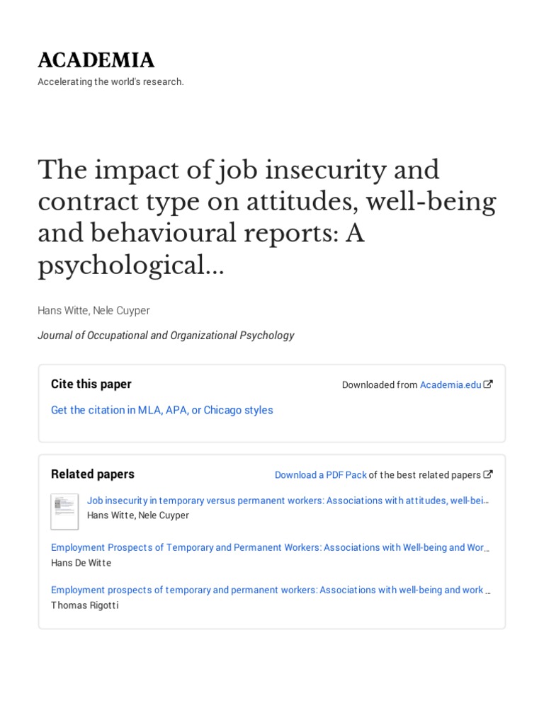 The Impact of Job Insecurity and Contract Type On Attitudes, Well-Being ...