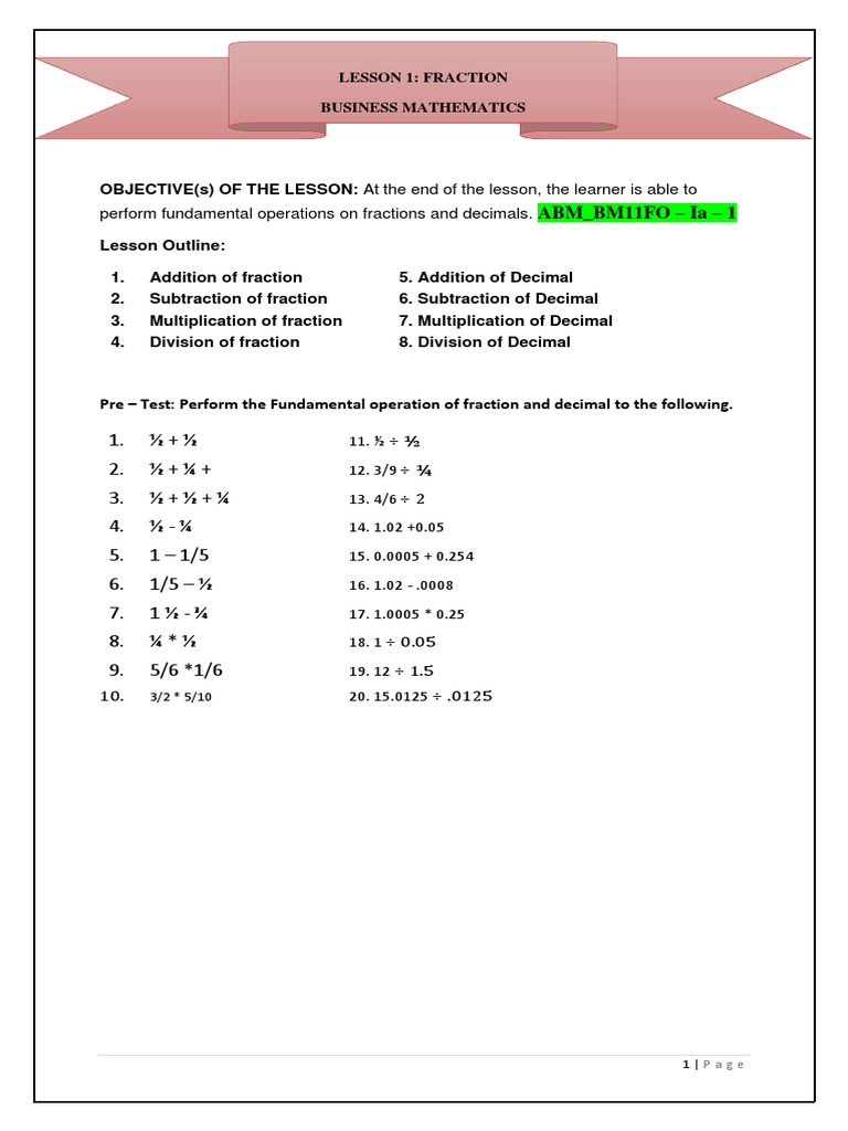 Fundamental Operations on Fractions & Decimals | PDF | Number Theory ...