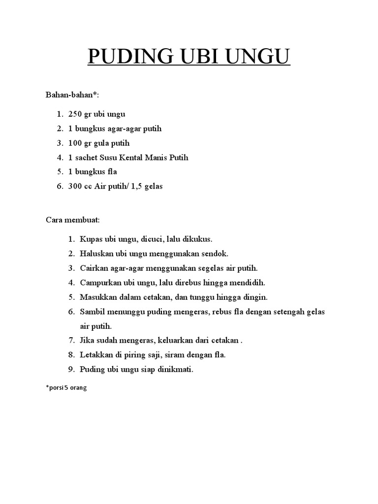 Resep Puding Ubi Ungu Fla | PDF