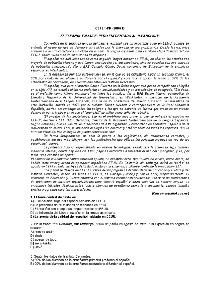 Cefet-Pr (2004.1) | PDF | Lengua española | Multilingüismo