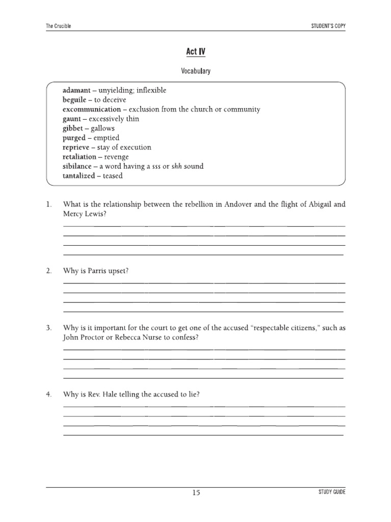 The Crucible Act 4 Questions | PDF