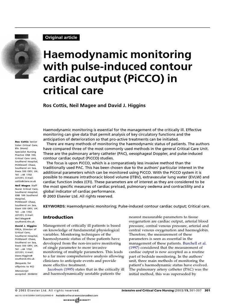Haemodynamic Monitoring With Pulse-Induced Contour Cardiac Output ...