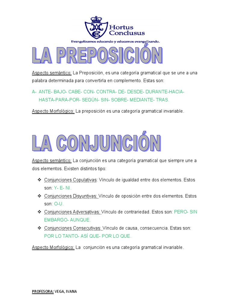 Preposiciones Y Conjunciones En Gramática Pdf Artes Del Lenguaje Y