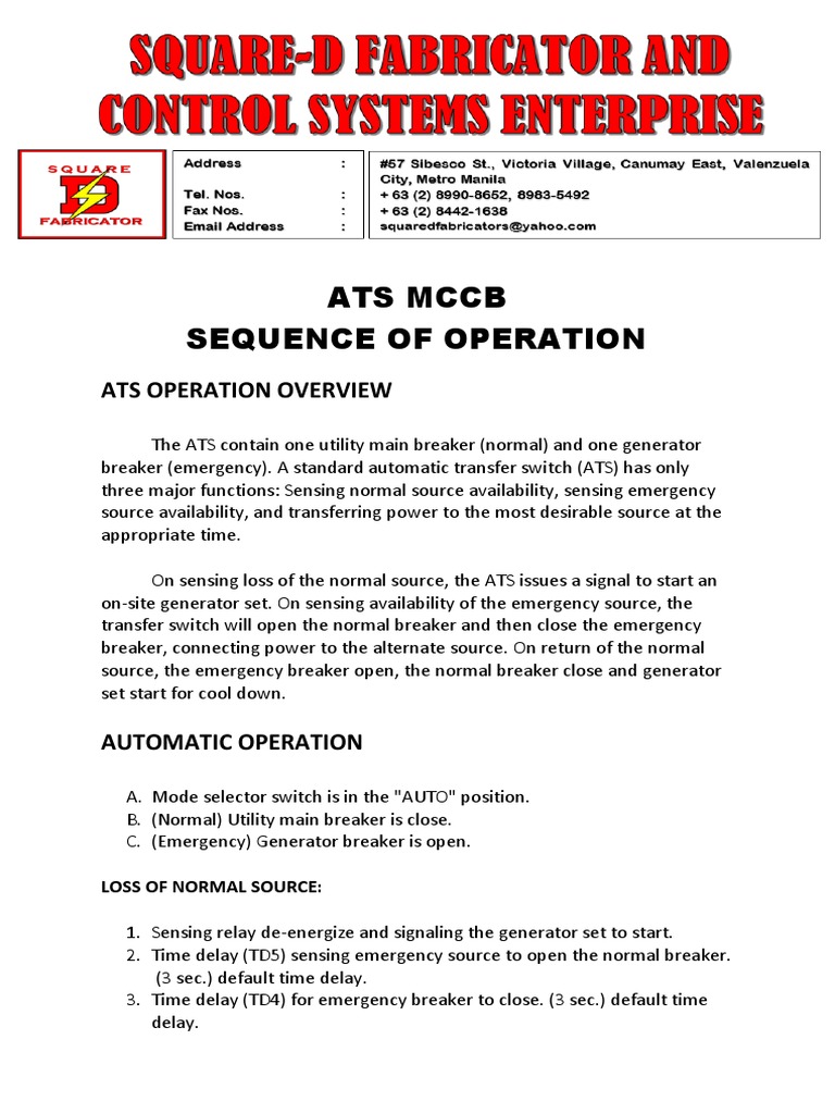 Ats MCCB Sequence of Operation | PDF | Relay | Switch