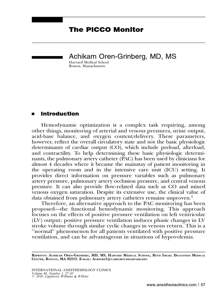 The PiCCO Monitor | PDF | Blood Pressure | Pulse
