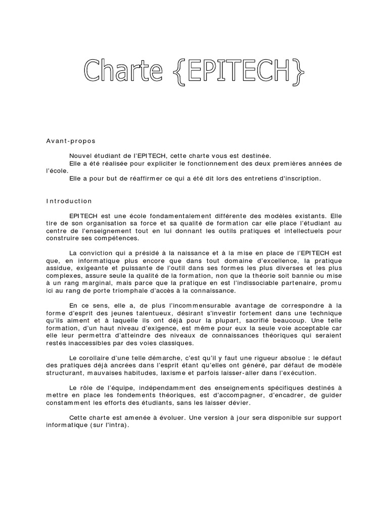 Charte pour Nouveaux Étudiants EPITECH | PDF | Informatique