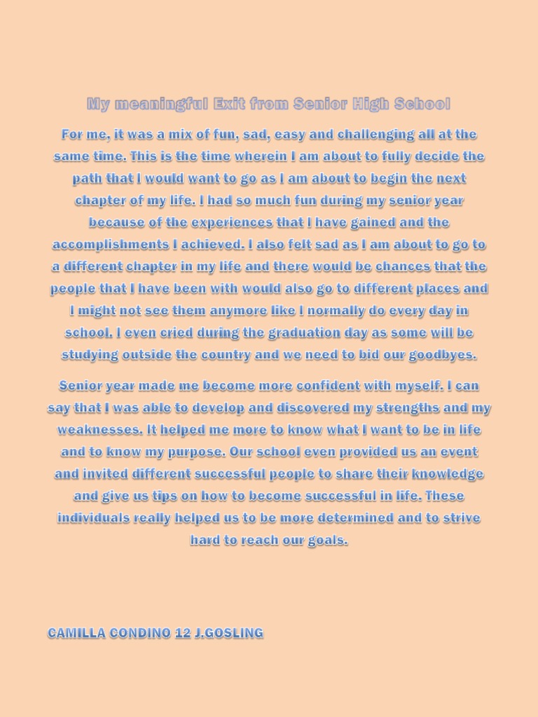 My Meaningful Exit From Senior High School | PDF
