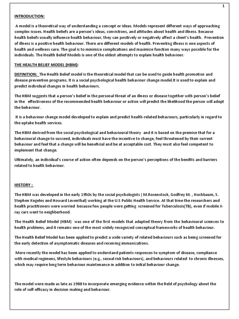 Health Belief Model | PDF | Health Sciences | Cognition