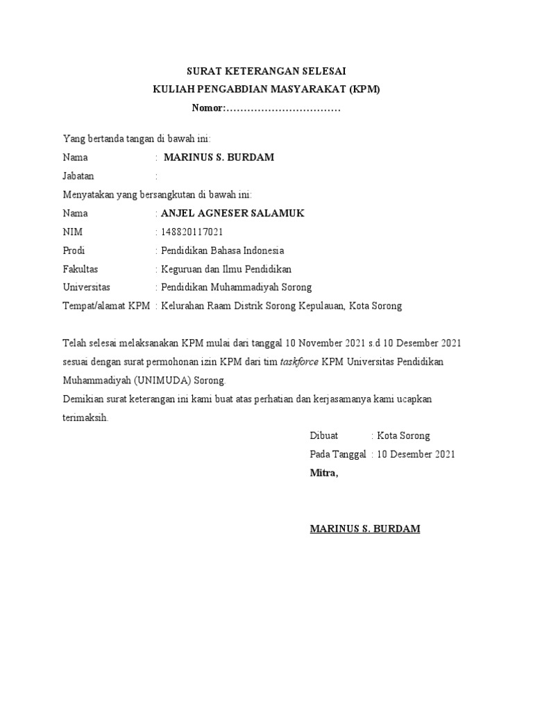 Surat Keterangan Selesai KPM | PDF | Karier & Perkembangan | Olahraga & Rekreasi