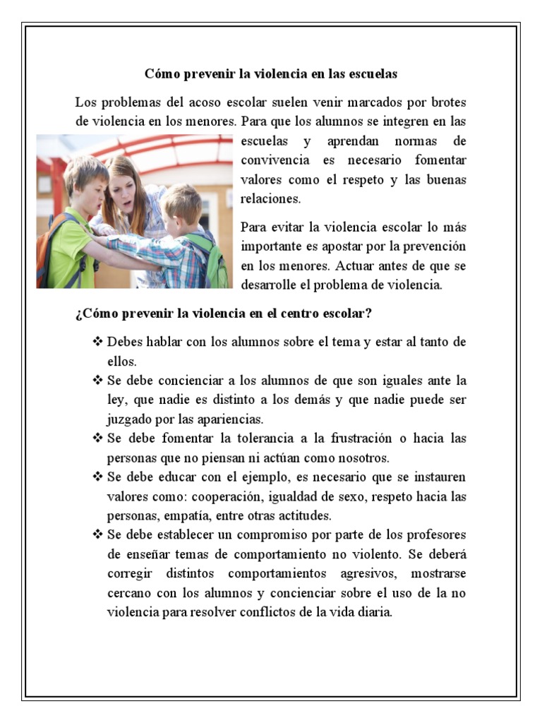 Cómo Prevenir La Violencia En Las Escuelas Pdf Violencia
