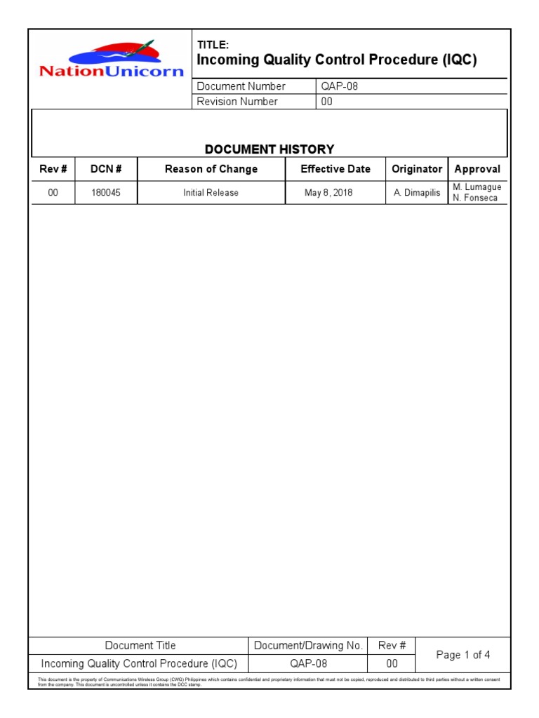 QAP-08-00 Incoming Quality Control Procedure (IQC) | PDF