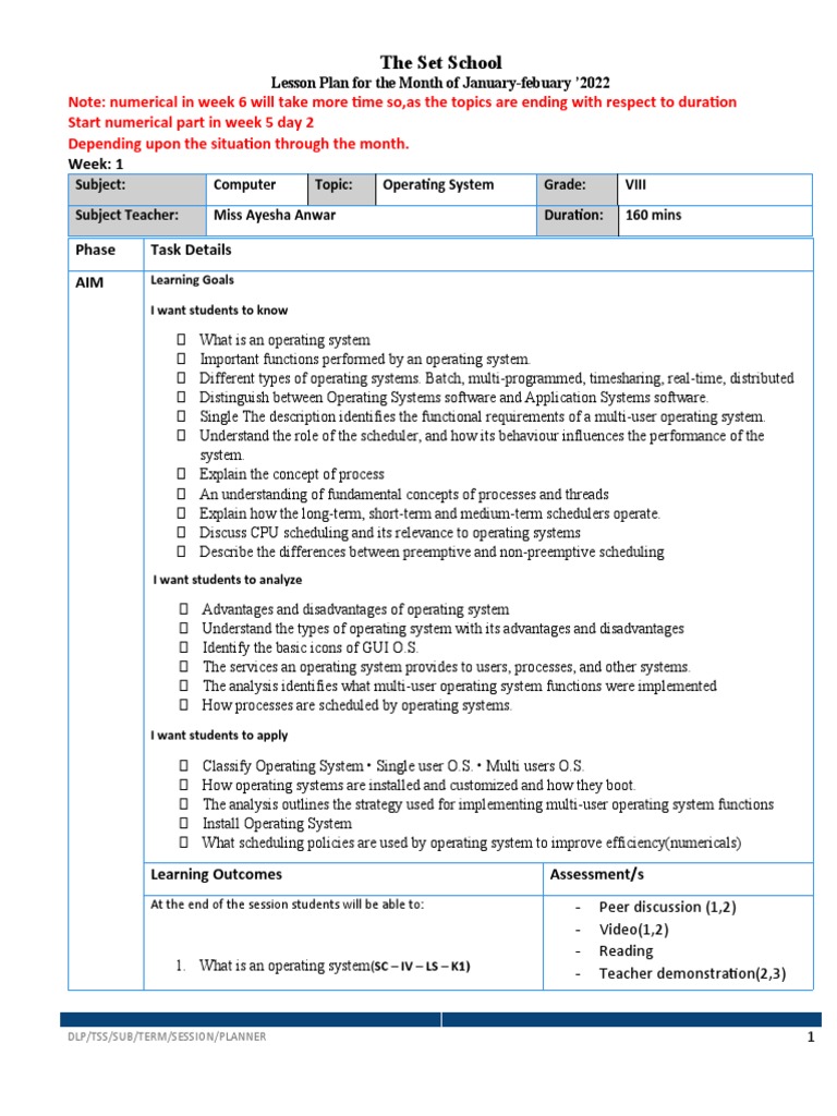Lesson Plan Operating System | PDF | Operating System | Scheduling ...