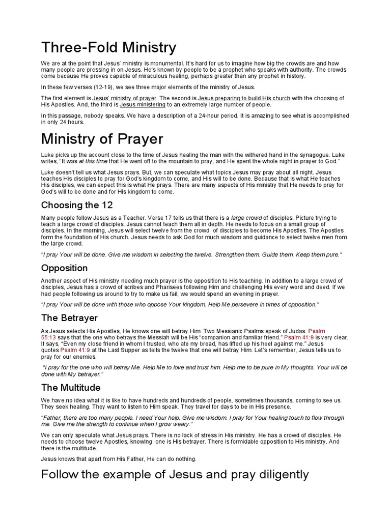 Three-Fold Ministry: Follow The Example of Jesus and Pray Diligently ...