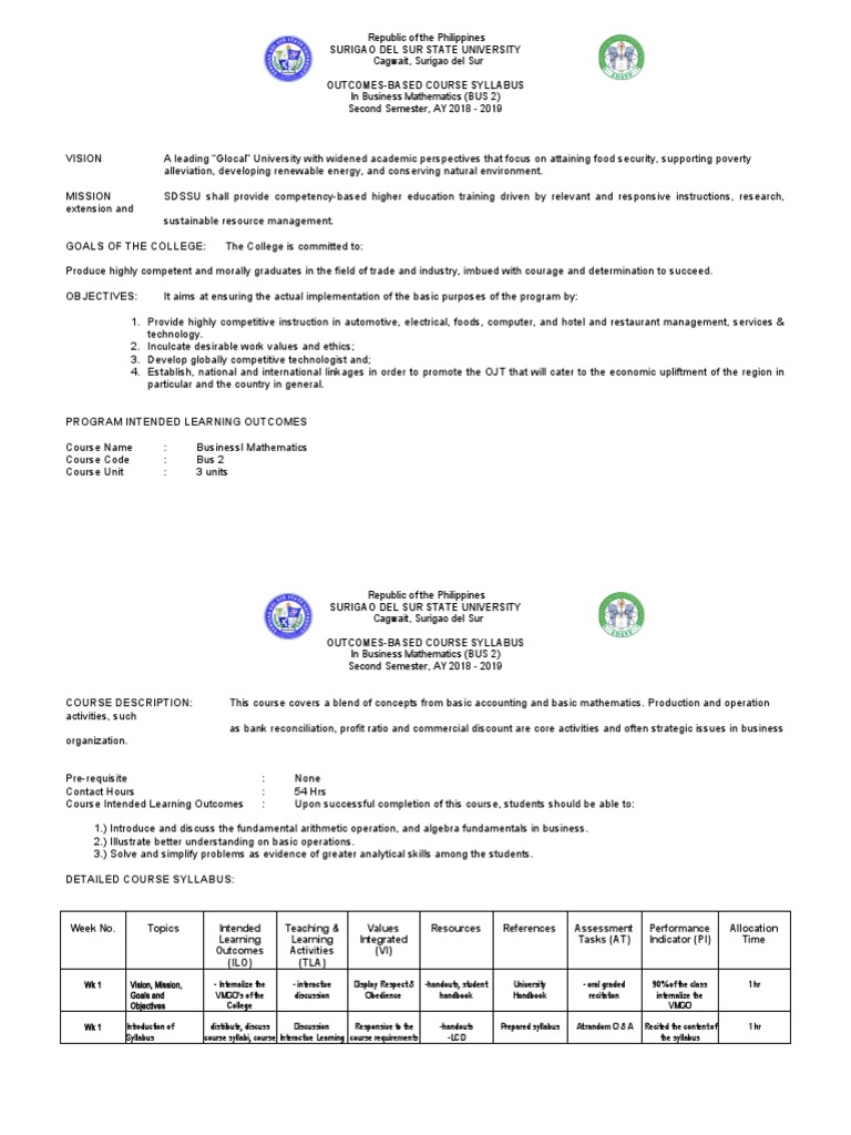 Business Math Syllabus | PDF | Percentage | Algebra