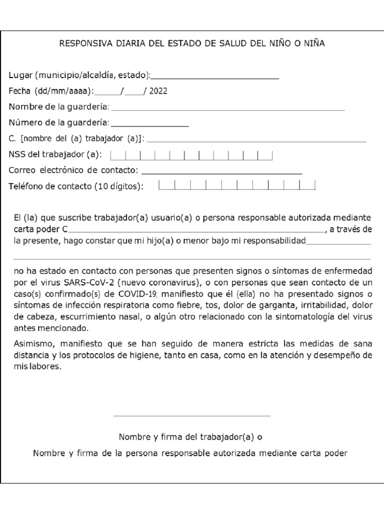 Carta Responsiva Guarderías Imss Pdf