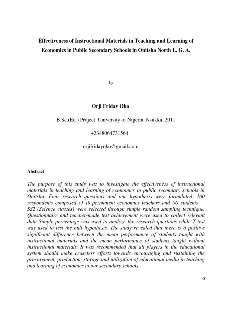 Effectiveness of Instructional Materials | PDF | Teachers | Learning