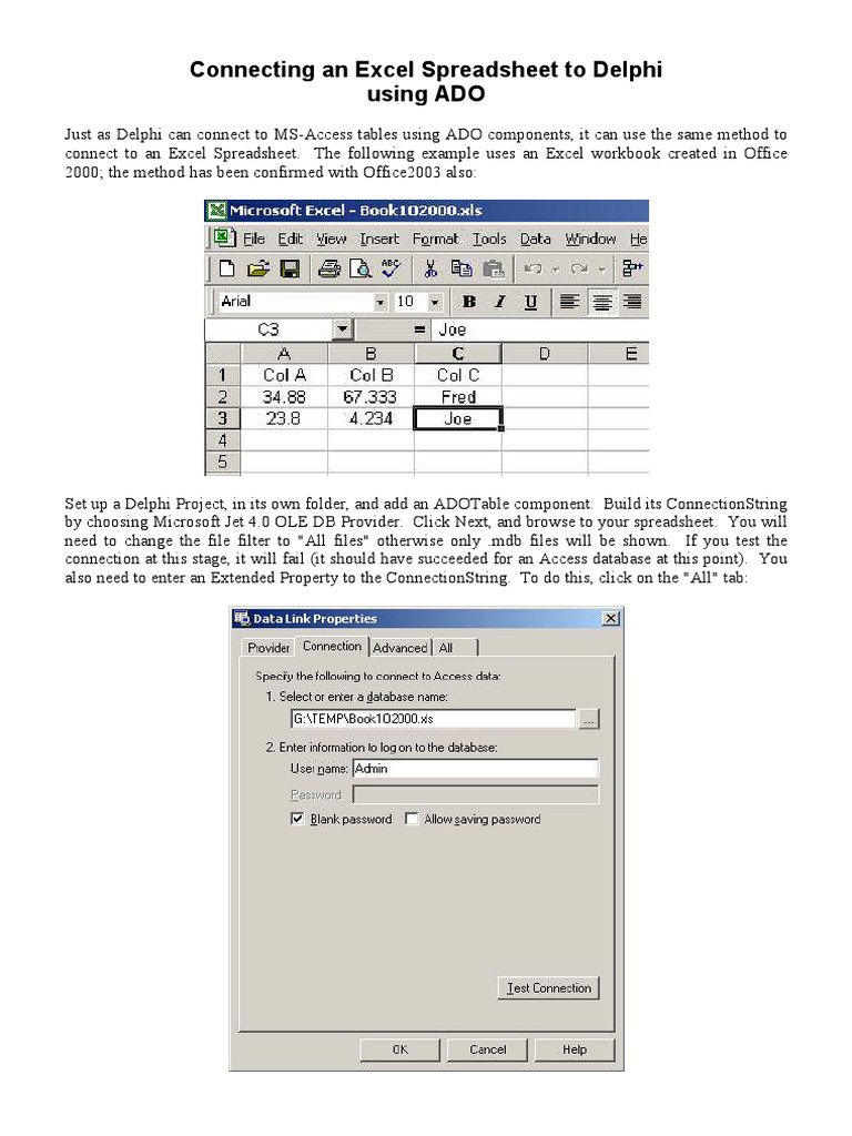 Connecting An Excel Spreadsheet To Delphi Using ADO | PDF