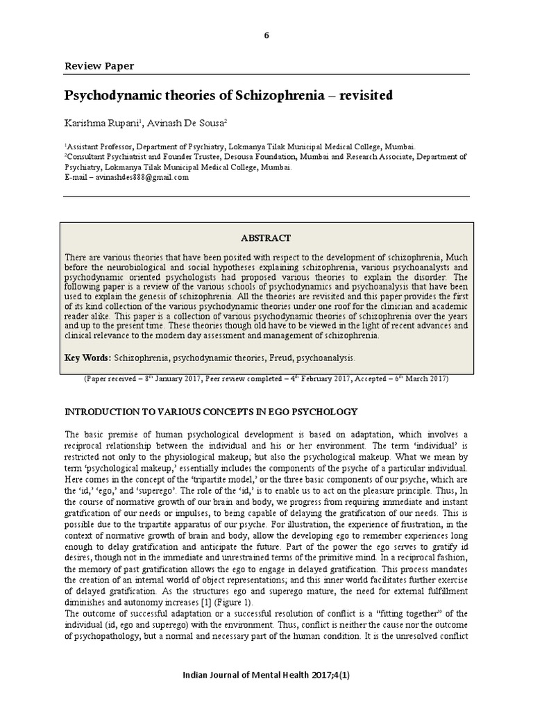 Psychodynamic Theories of Schizophrenia - Revisited: 6 Review Paper ...